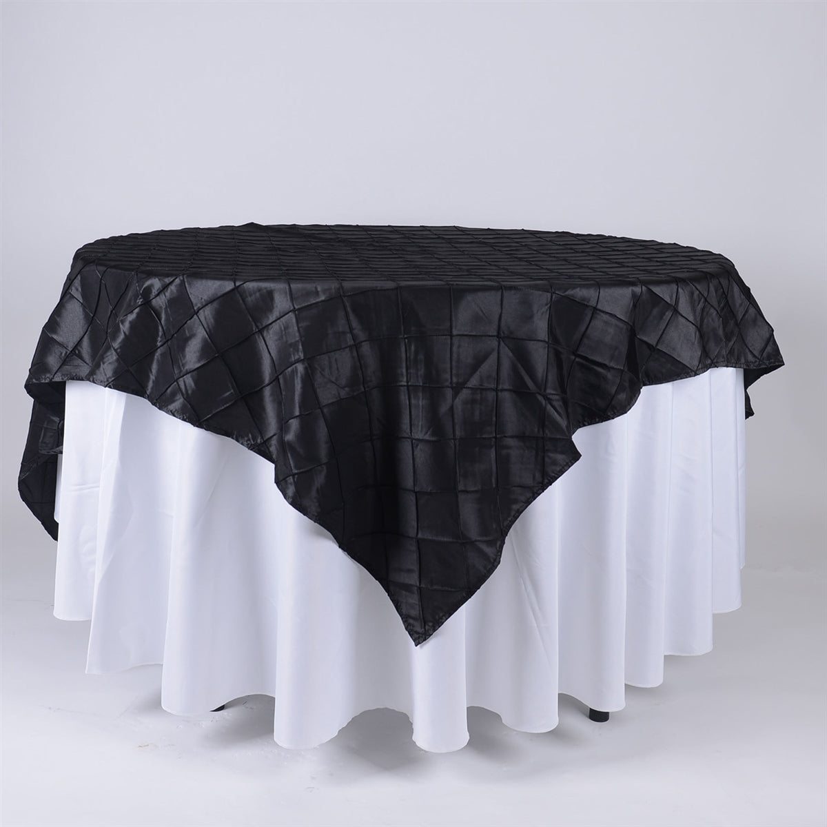 Black - 72 x 72 Inch Pintuck Satin Square Table Overlays