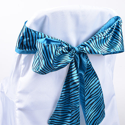 Turquoise - 6 x 106 inch Animal Print Satin Chair Sash ( 10 Piece )