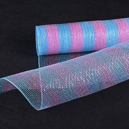 Pink with Light Blue - Poly Deco Mesh Wrap with Laser Mono Stripe ( 21 ...